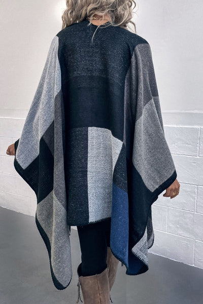 Freya Colour Block Poncho – Indigo Flower